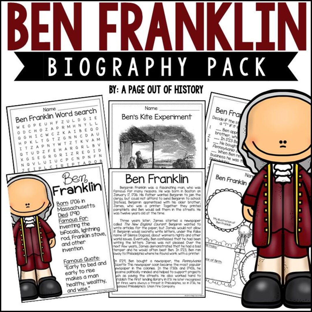 Ben Franklin Biography Worksheet, Reading Comprehension Passages ...
