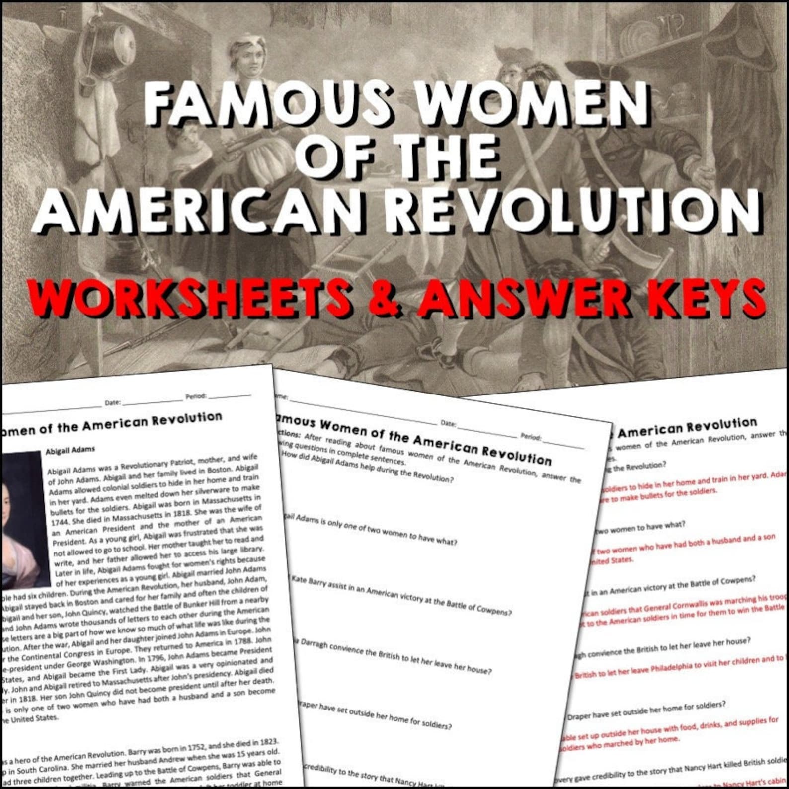 Famous Women During the American Revolution Reading Worksheets and ...