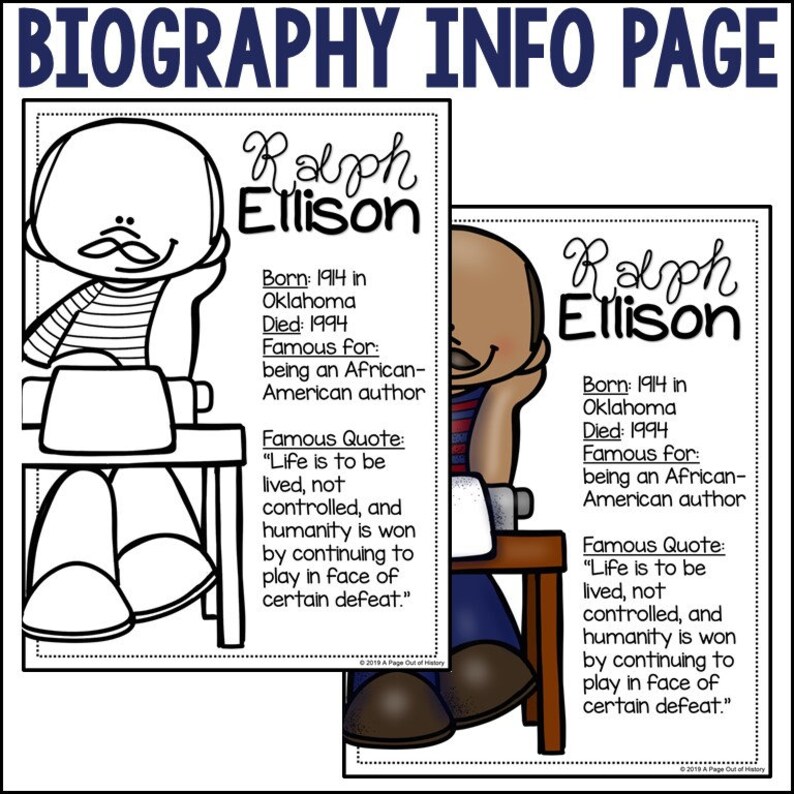 Ralph Ellison Biography Unit Pack 3-5 Homeschool Social Studies ...