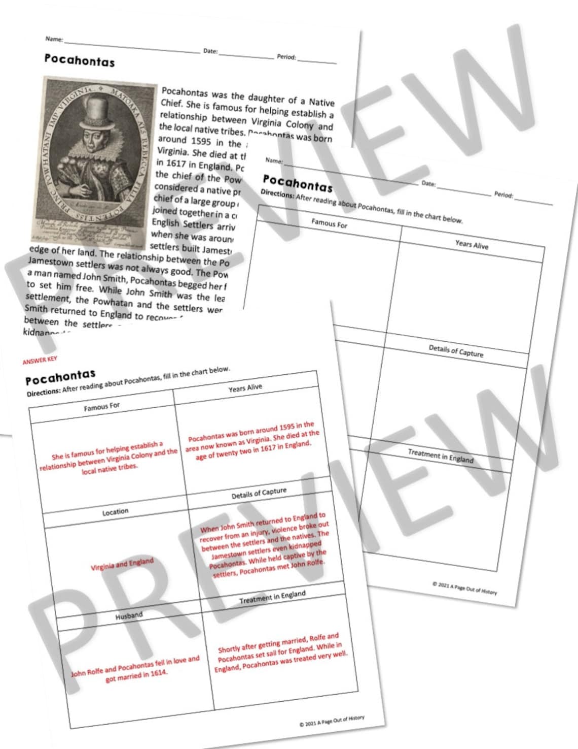 Pocahontas Reading Worksheets and Answer Keys | 6-12 | Homeschool ...