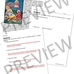 Hinduism Reading Comprehension Worksheets and Answer Keys, Educational ...