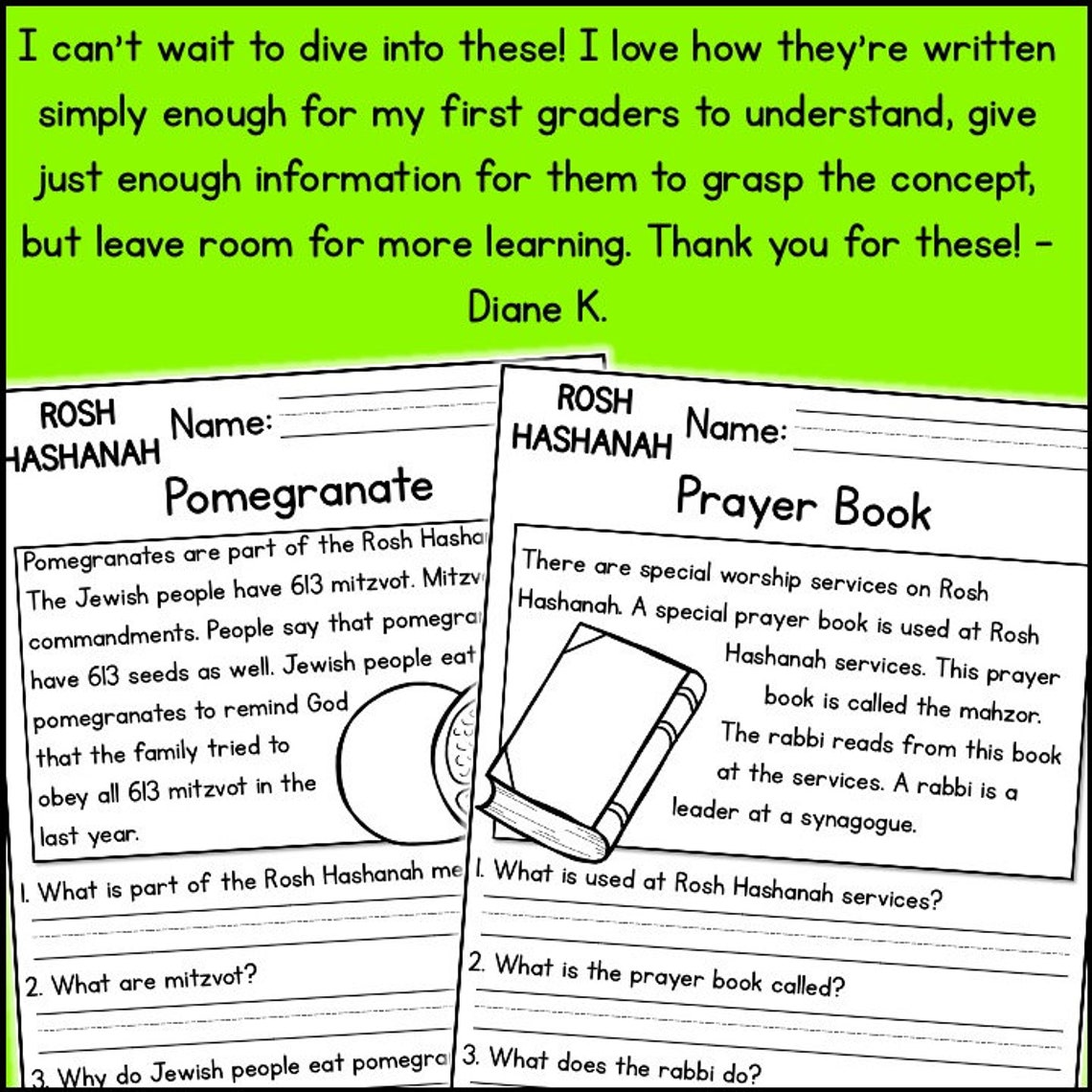 1st 2nd Grade Reading Comprehension | Rosh Hashanah Passages ...