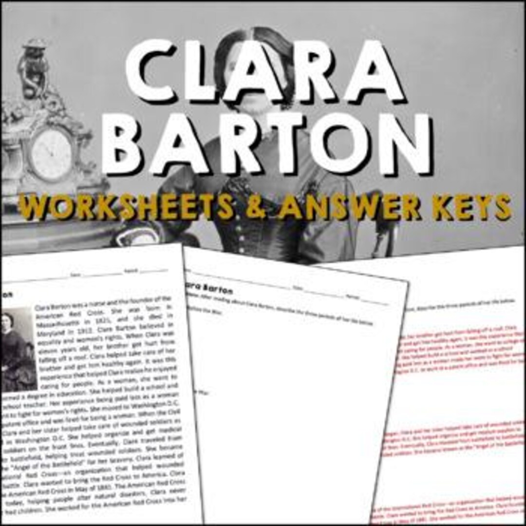 Clara Barton Civil War Reading Worksheets, Civil War History Learning ...