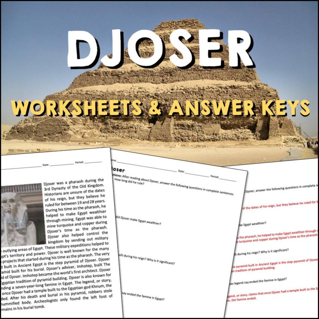 Djoser Pharaoh Ancient Egypt Reading Practice Worksheets, Questions ...