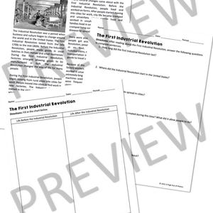 First Industrial Revolution Early America Reading Worksheets and Answer ...