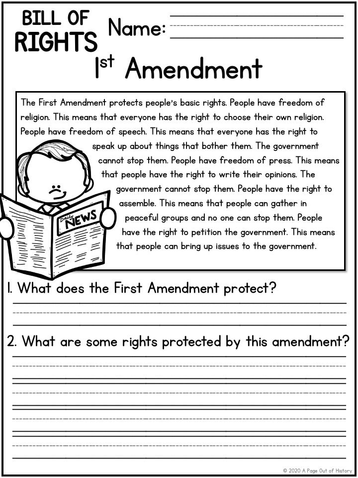 Bill of Rights Reading Comprehension Passages K-2 Homeschool | Etsy