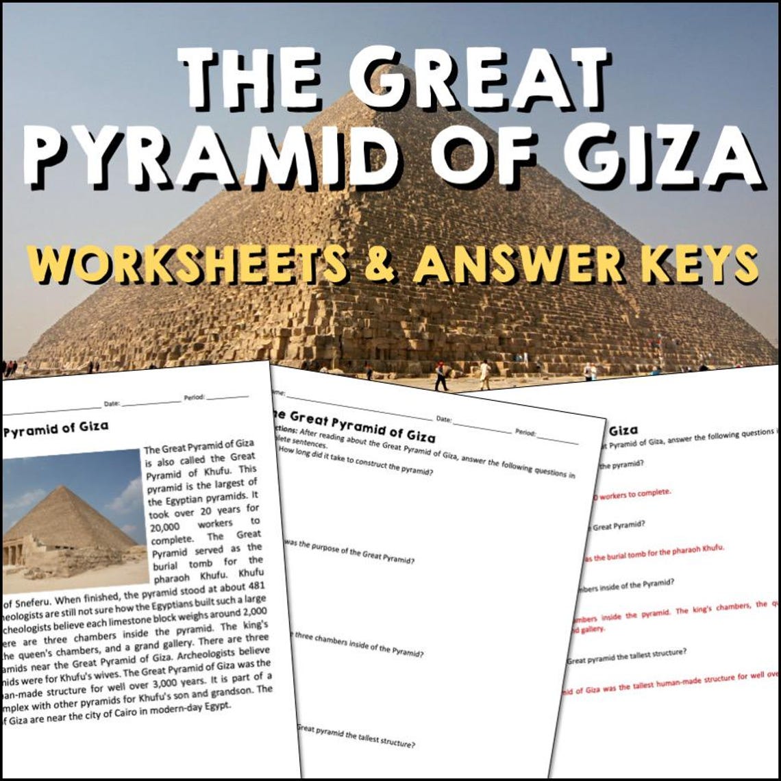 The Great Pyramid of Giza Ancient Egypt Reading Worksheets, History ...