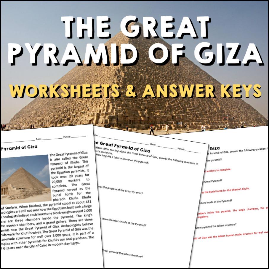 The Great Pyramid of Giza Ancient Egypt Reading Worksheets, History ...