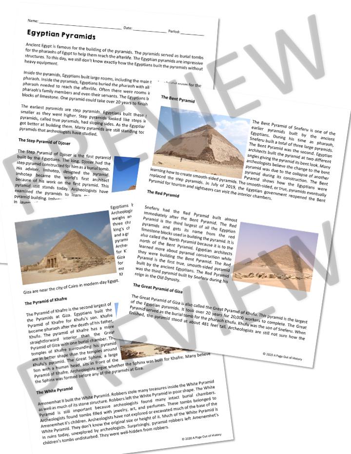Ancient Egyptian Pyramids Reading Worksheets and Answer Keys - Etsy