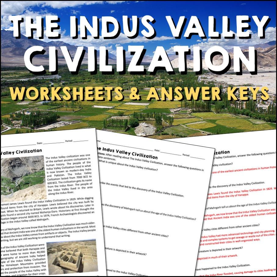 Indus Valley Civilization Ancient India Reading Worksheets and Answer ...