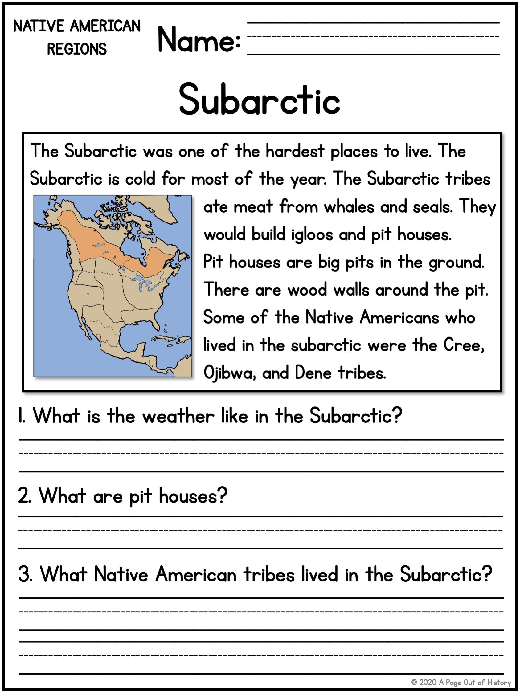 Native American Regions Reading Comprehension Passages K-2 | Etsy