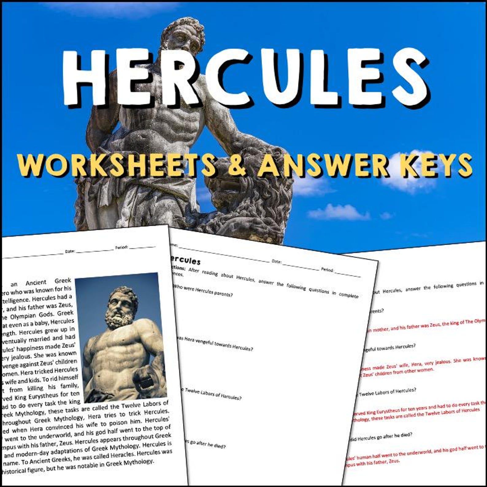 Hercules Ancient Greece Reading Comprehension Worksheets and Answer ...