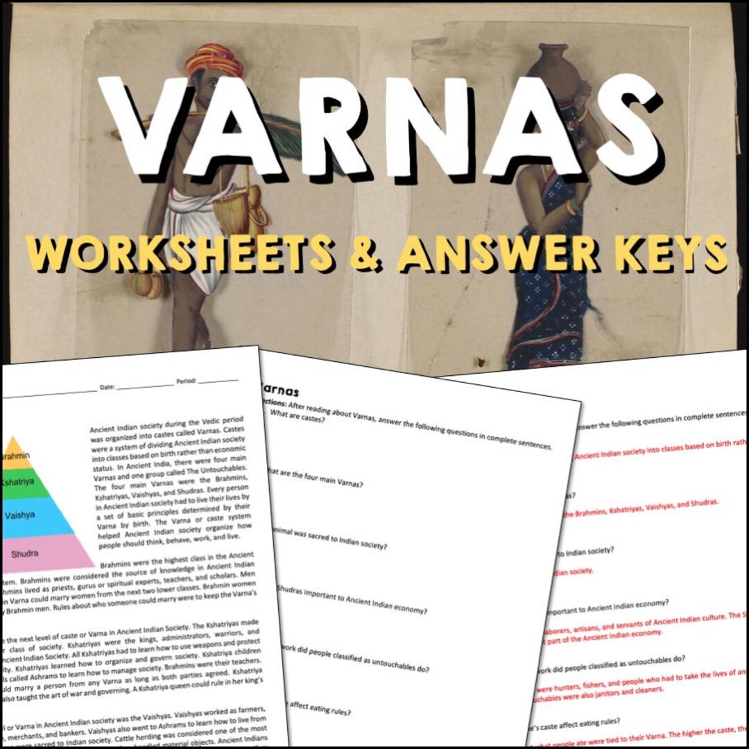 Varnas Caste System of Ancient India Reading Worksheets, Religious ...