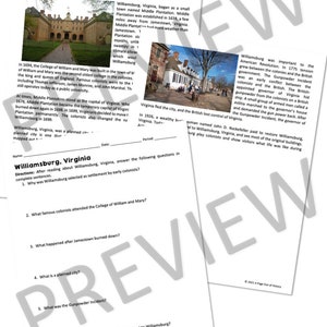 Williamsburg Virginia Reading Worksheets and Answer Keys | 6-12 ...