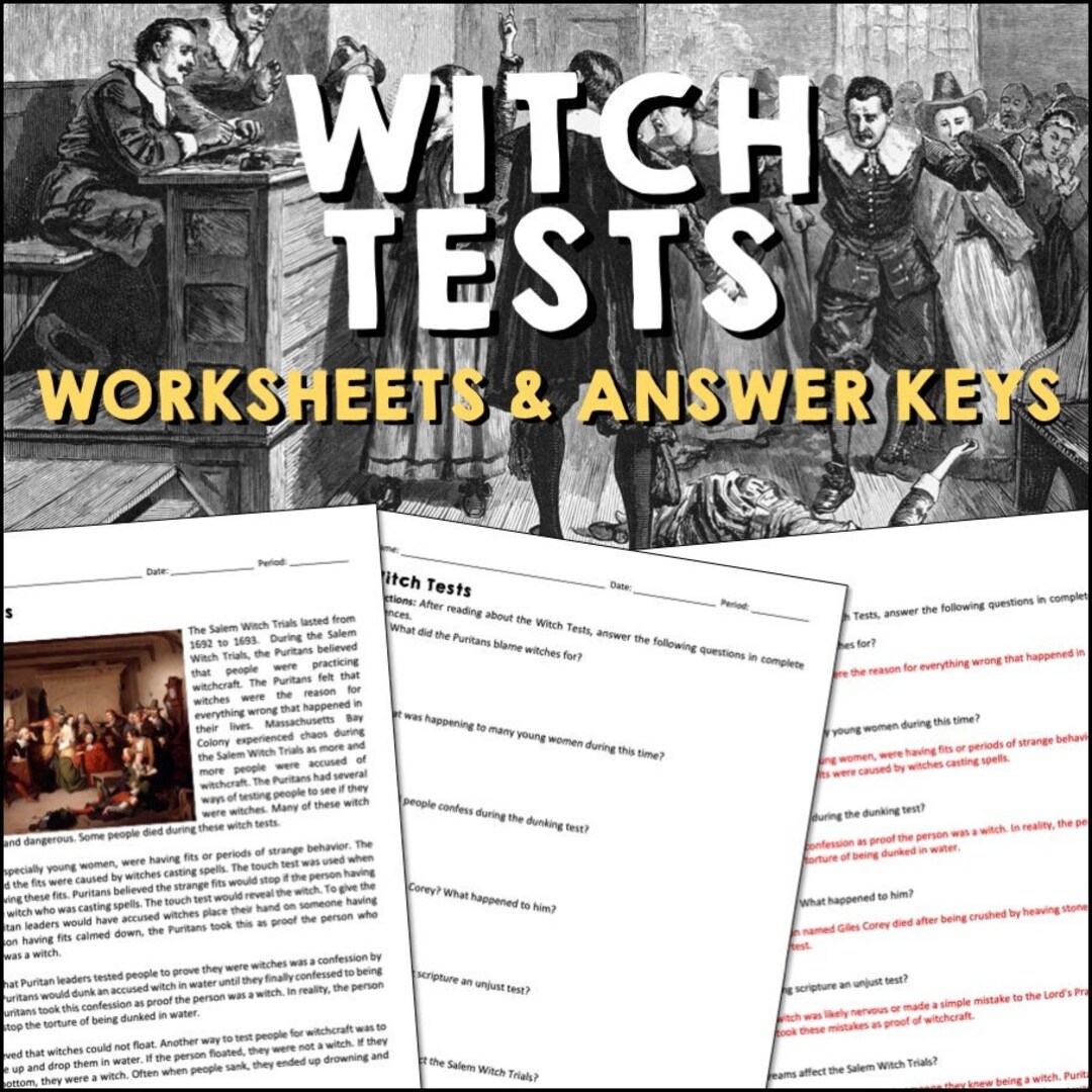 Witch Tests in Colonial America Reading Worksheets and Answer Keys | 6 ...