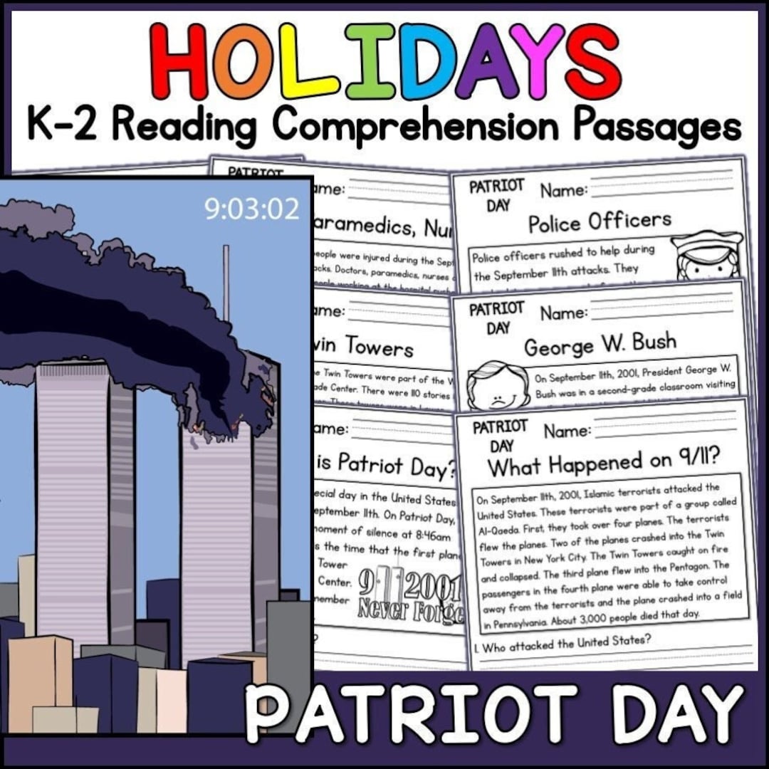 September 11th 9/11 Patriot Day Holidays Reading Comprehension Passages ...