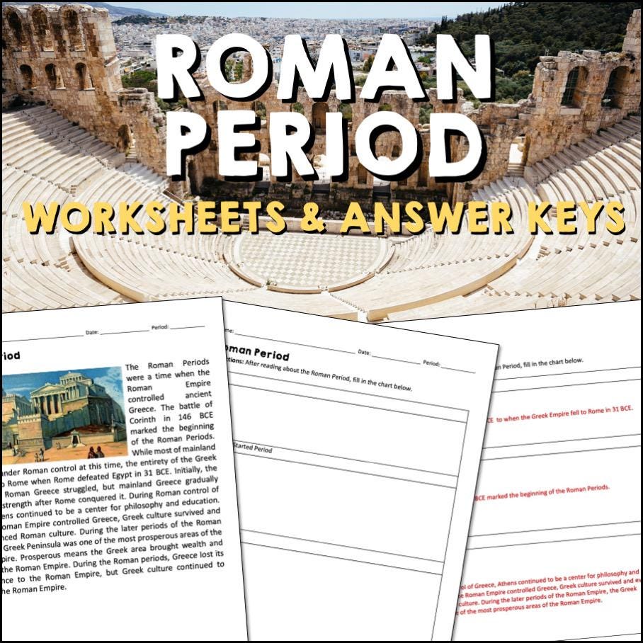 Roman Period Ancient Greek History Reading Worksheets & Answer Keys ...