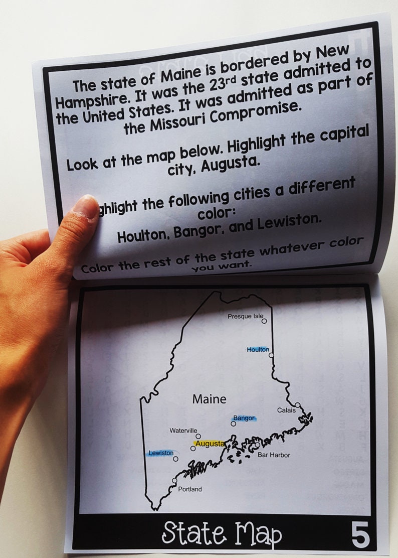 Maine 3rd-5th Grade State Lesson | Symbols, Map, Flag, Reading, Writing ...