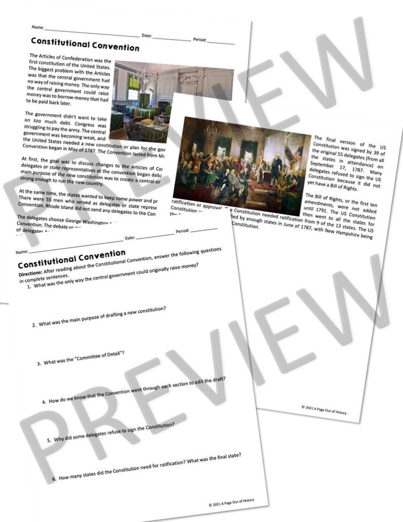 Constitutional Convention Reading Worksheets and Answer Keys | 6-12 ...