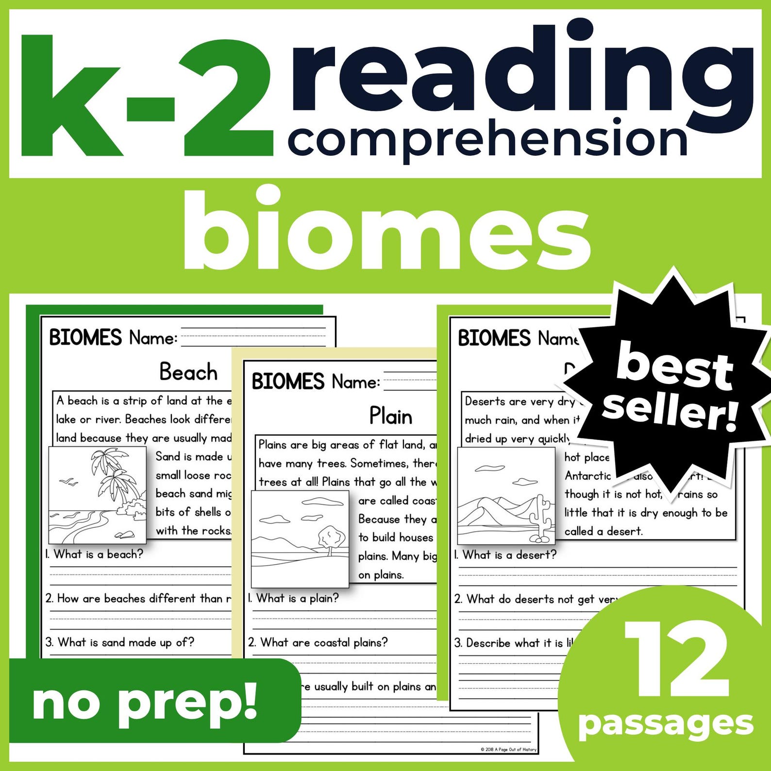 K-2 Reading Comprehension Pages for 1st and 2nd Grade, Biomes Passages ...
