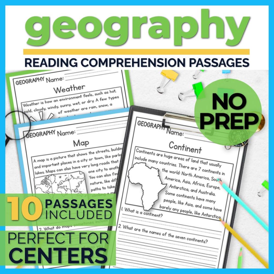 K-2 Reading Comprehension Printable Worksheets, Geography Passages ...