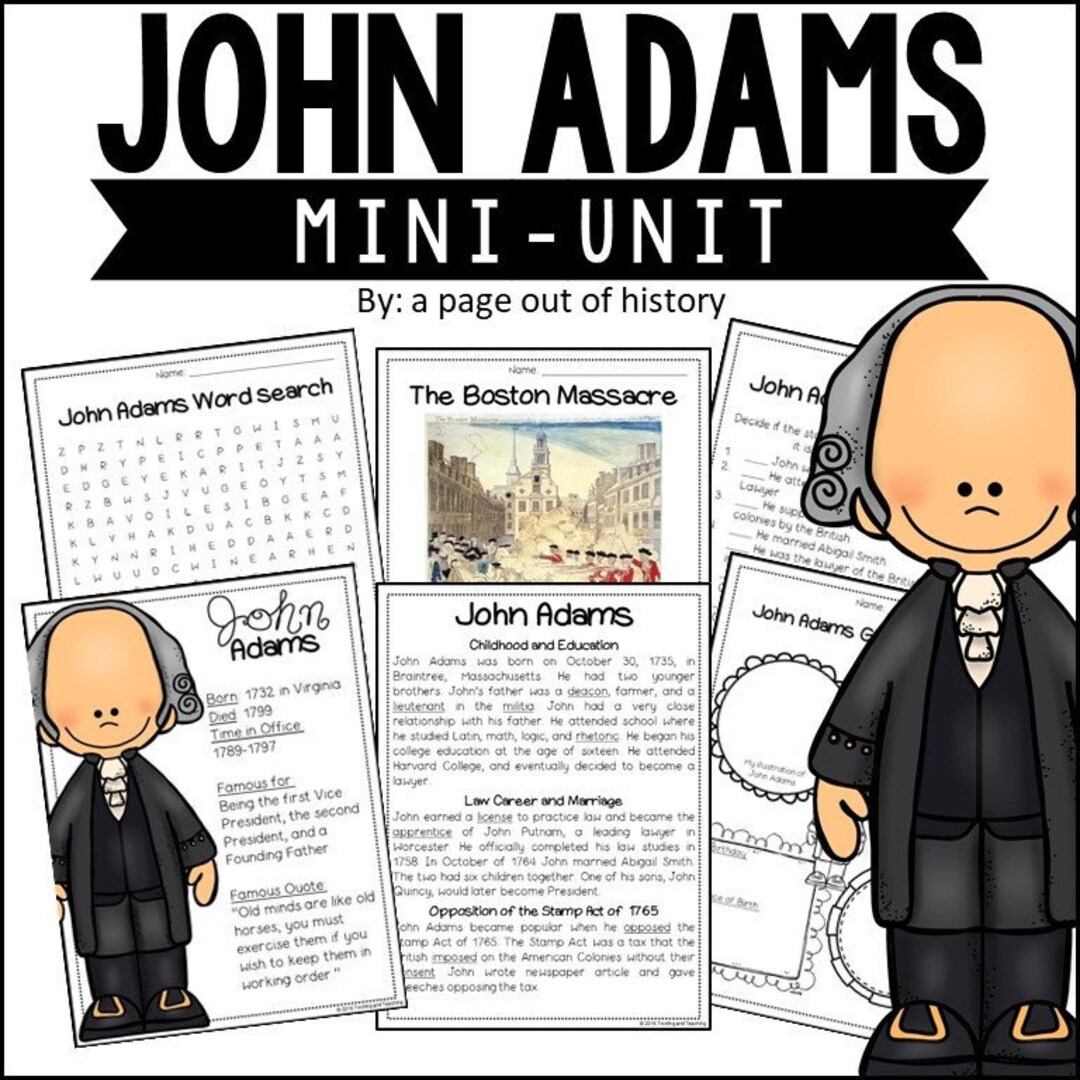 John Adams Biography Unit Pack | 3-5 | Homeschool | Social Studies ...
