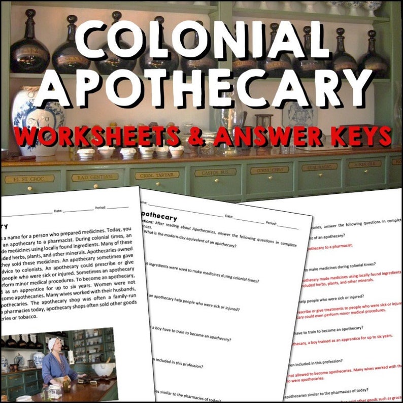Colonial Apothecary Reading Worksheets and Answer Keys | 6-12 ...