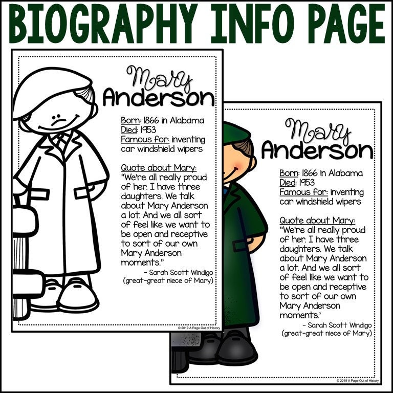 Printable Mary Anderson Biography Unit | No Prep Reading Comprehension ...