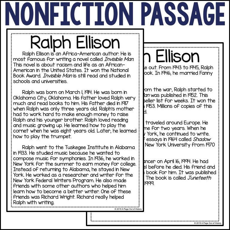 Ralph Ellison Biography Unit Pack 3-5 Homeschool Social Studies ...