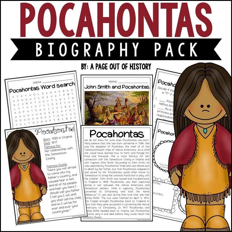 Pocahontas Biography Unit Pack 3-5 Homeschool Social Studies Printable ...
