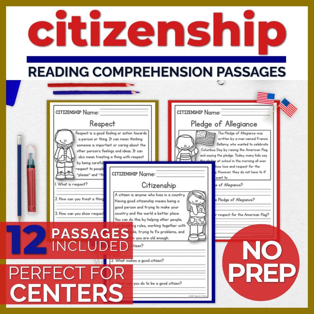 Citizenship Reading Comprehension Worksheets, US History Passages and ...