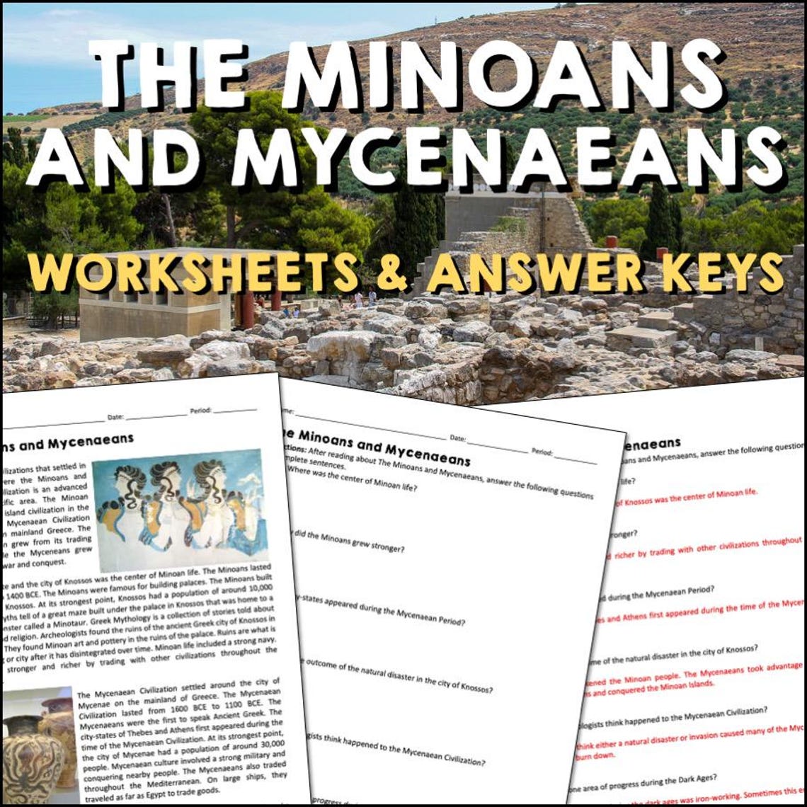 The Minoans and Mycenaeans Reading Practice Worksheets, Educational ...