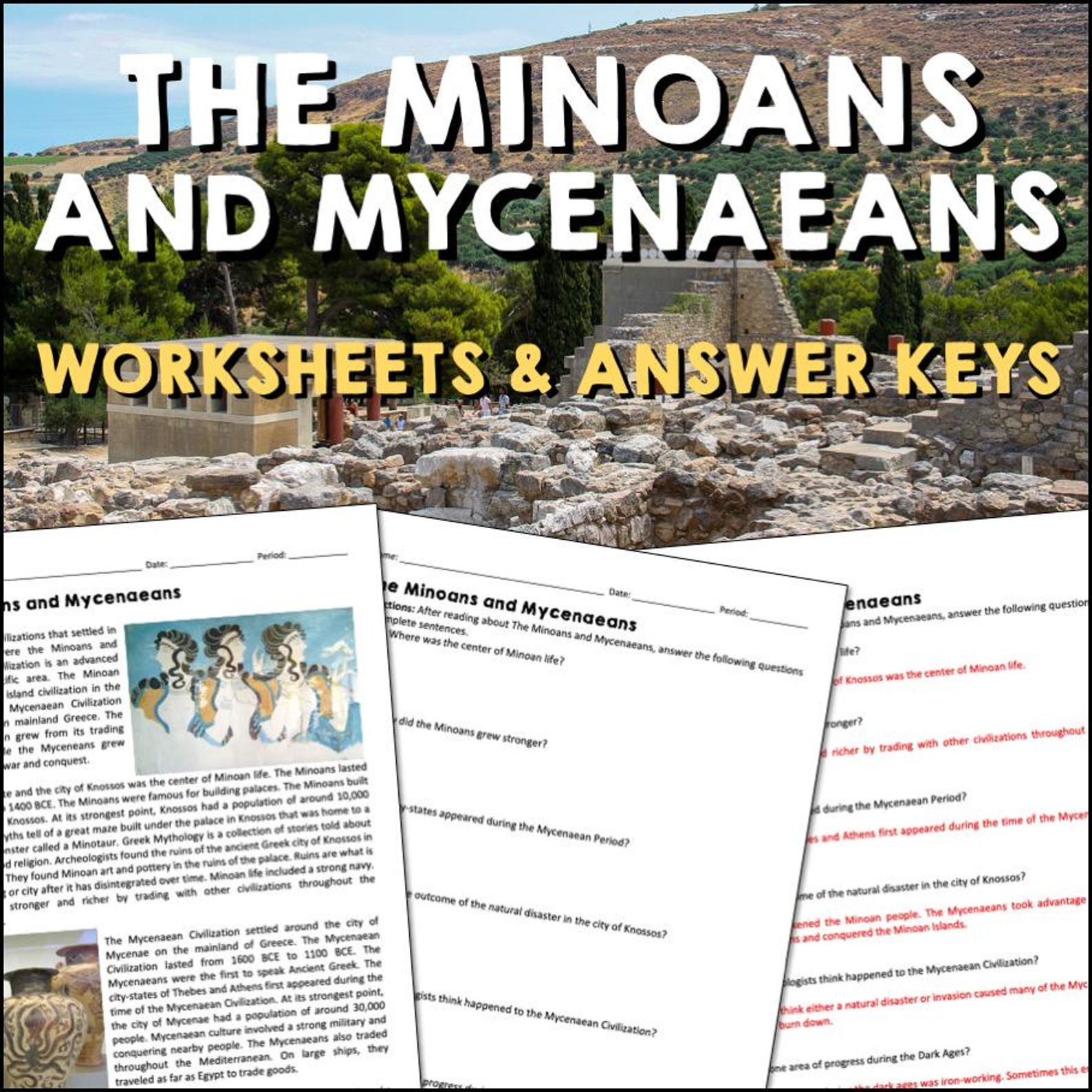 The Minoans and Mycenaeans Reading Practice Worksheets, Educational ...