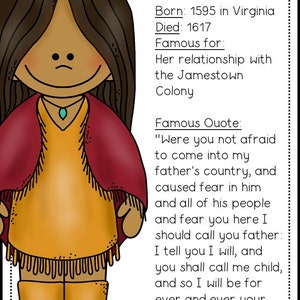 Pocahontas Biography Unit Pack 3-5 Homeschool Social Studies Printable ...