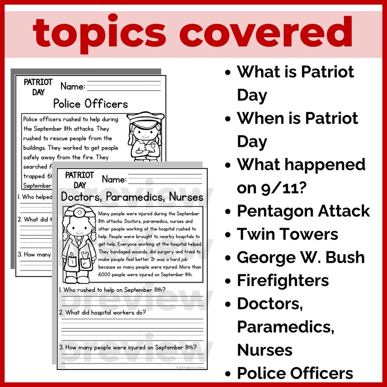 1st 2nd Grade Reading Comprehension | September 11th (9/11) Patriot Day ...