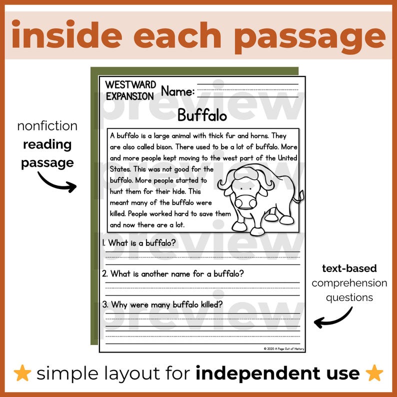 K-2 Reading Comprehension First Second Grade, Westward Expansion ...