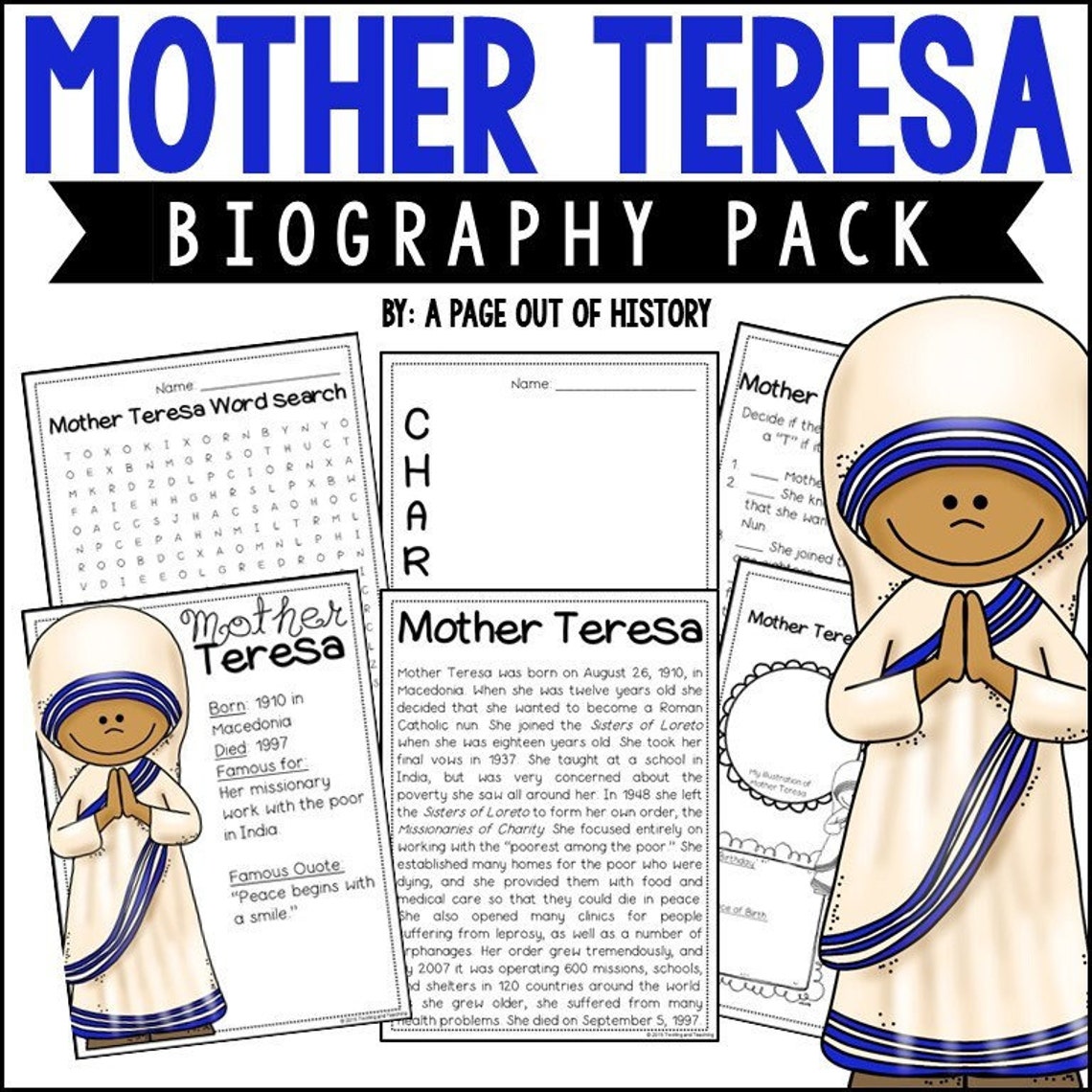 Mother Teresa Biography Unit Pack | 3-5 | Homeschool | Social Studies ...