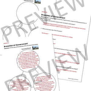 Branches of Government Reading Worksheets Answer Keys, American History ...