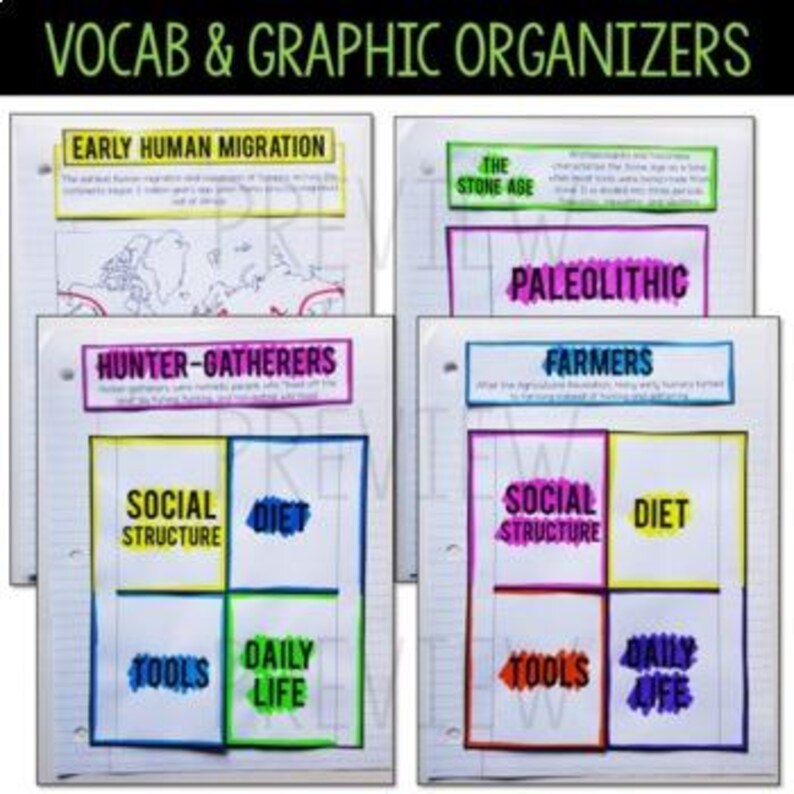 Early Humans Stone Age Interactive Notebook Graphic Organizers World ...