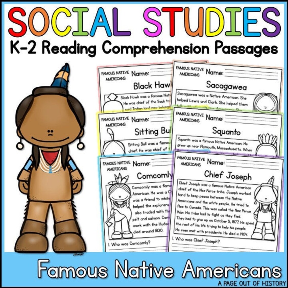 Famous Native Americans Reading Comprehension Passages K-2 | Etsy