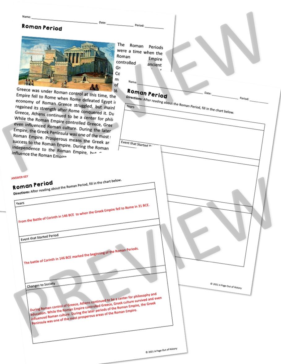 Roman Period Ancient Greek History Reading Worksheets and Answer Keys ...