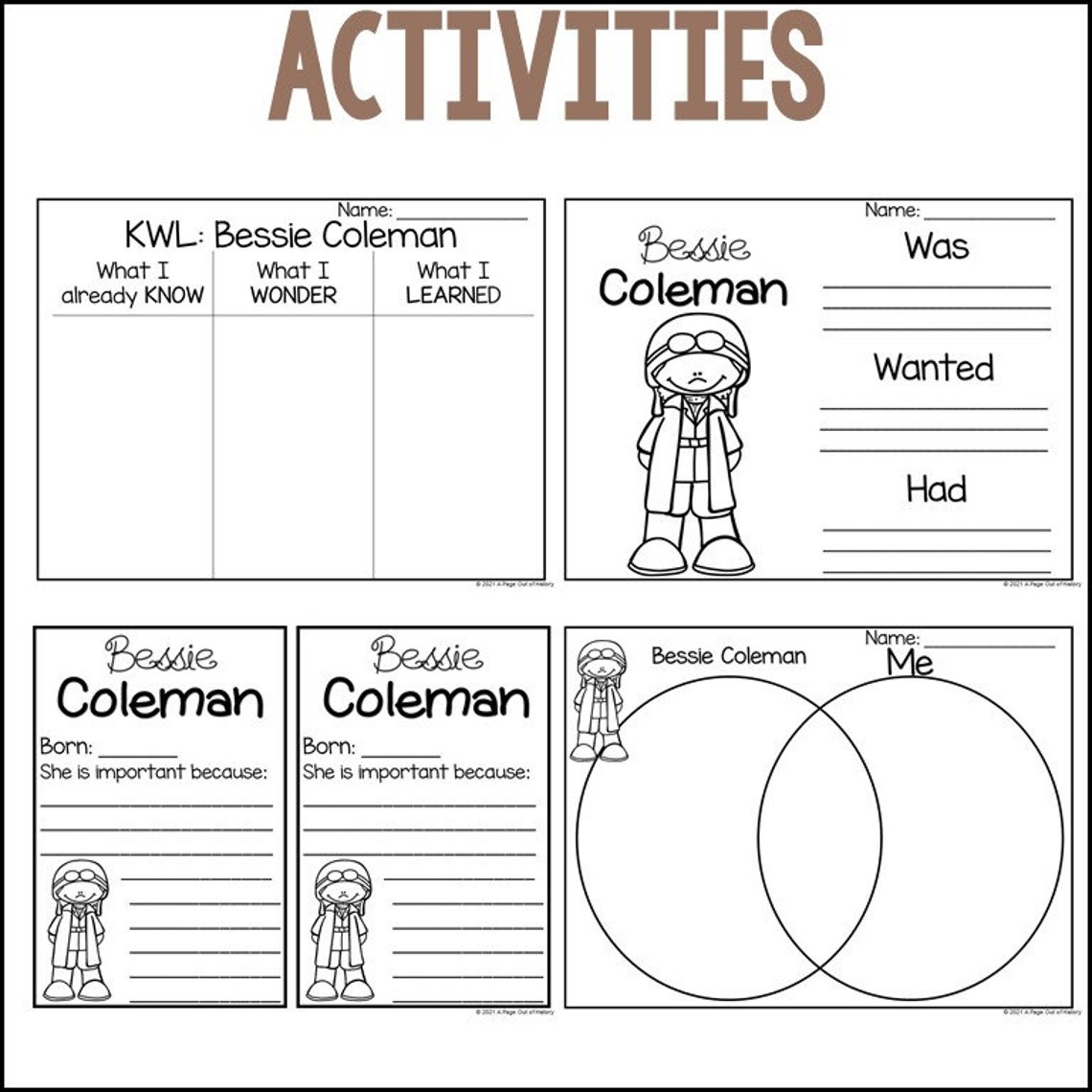 Bessie Coleman Biography Unit Pack | 3-5 | Homeschool | Social Studies ...