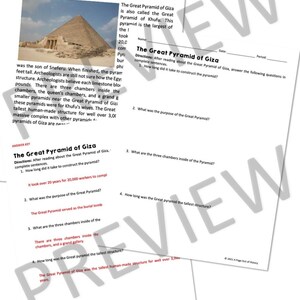 The Great Pyramid of Giza Ancient Egypt Reading Worksheets and Answer ...