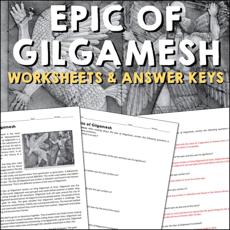 Epic of Gilgamesh Reading Practice Worksheets, Social Studies ...