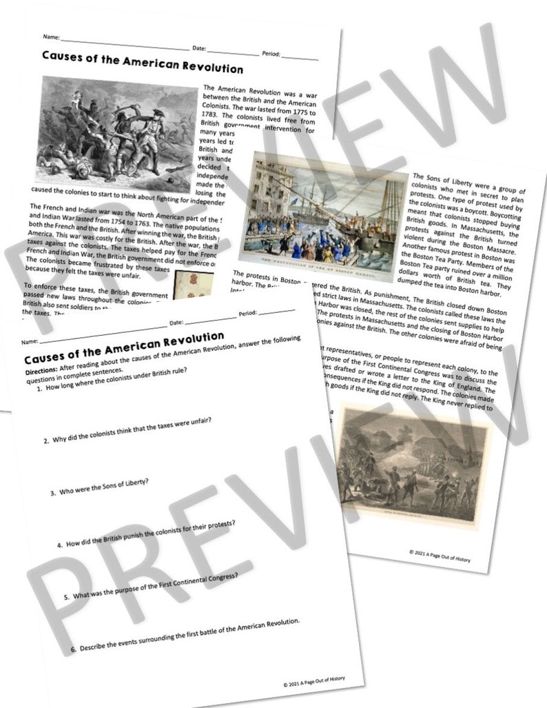 Causes of the American Revolution Reading Worksheets, American History ...