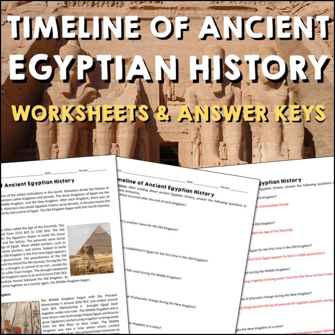 Timeline of Ancient Egyptian Kingdoms Reading Worksheets, Ancient ...