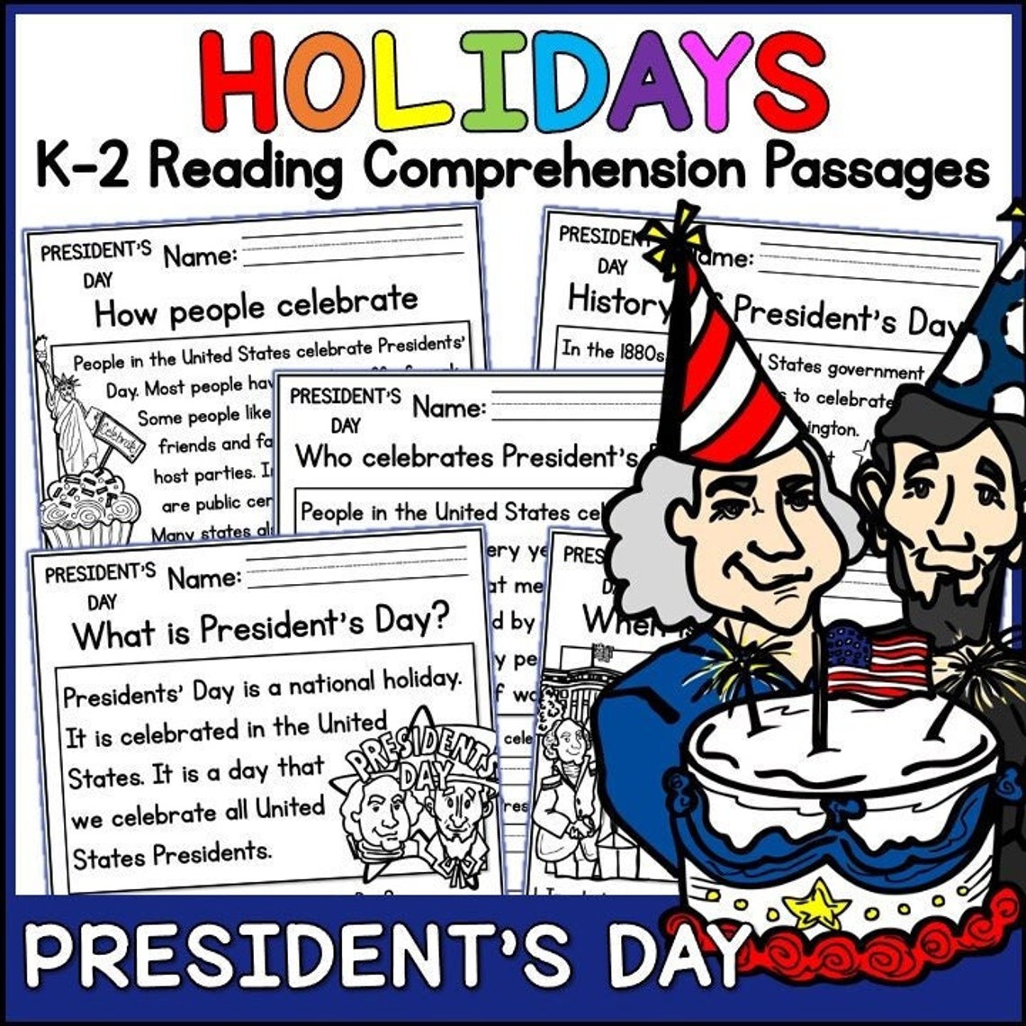 Presidents Day Holidays Reading Comprehension Passages | K-2 ...