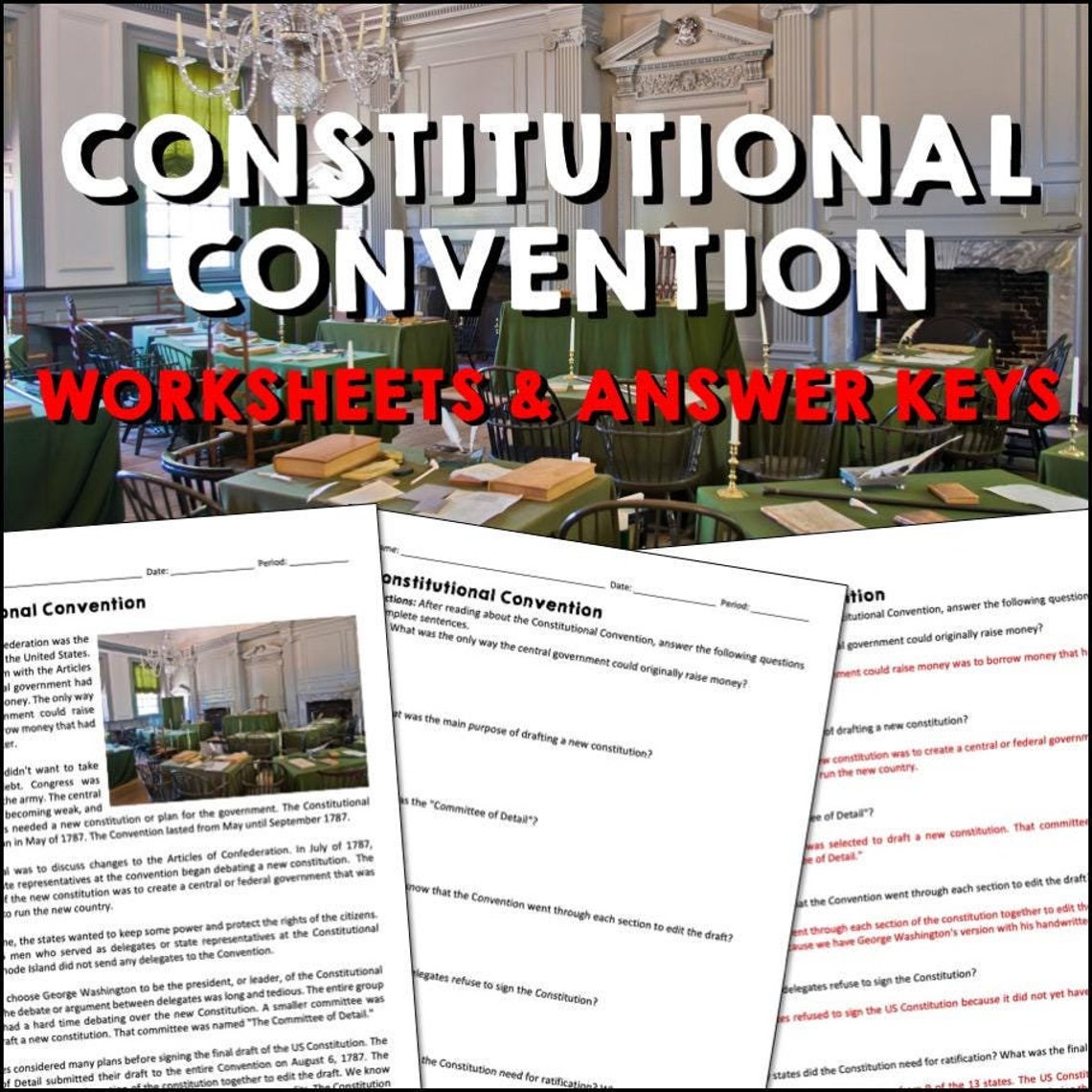 Constitutional Convention Reading Worksheets and Answer Keys | 6-12 ...