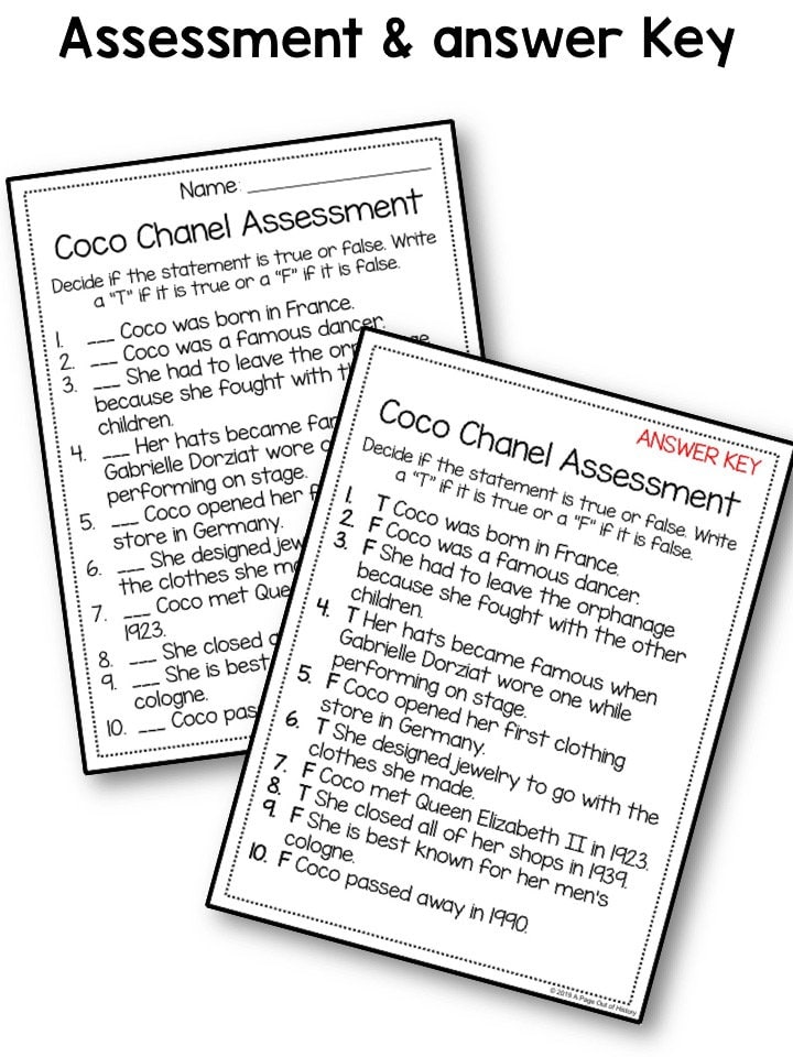 Coco Chanel Biography Activities for 3rd 4th 5th Grade | No Prep ...
