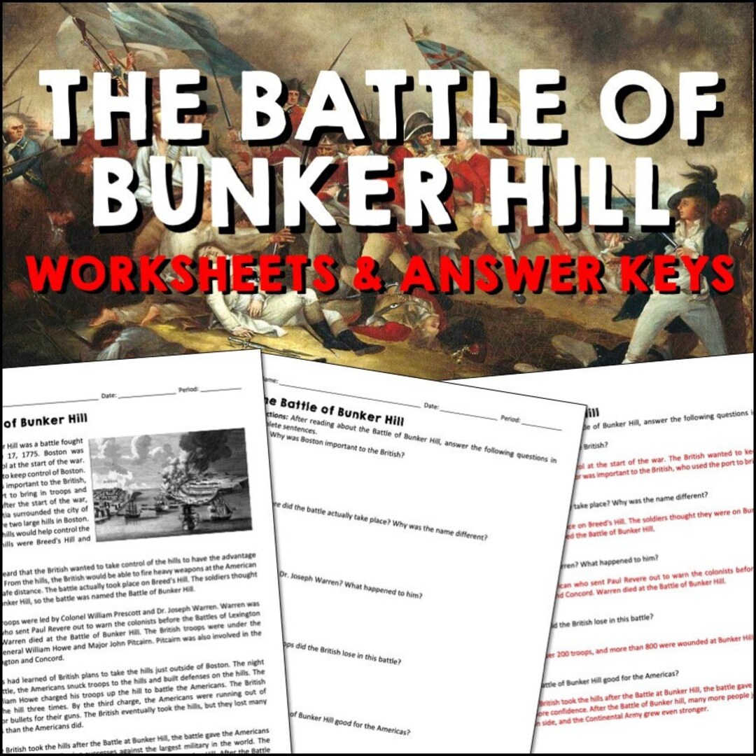 Battle of Bunker Hill Reading Worksheets and Answer Keys 6-12 ...